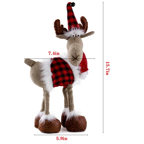 Reindeer Christmas Decoration Christmas Deer Decor - Swedish Santa Elk Figurines Christmas Table Decorations Handmade Plush Gnomes Buffalo Plaid for Home Indoor Holiday Decor