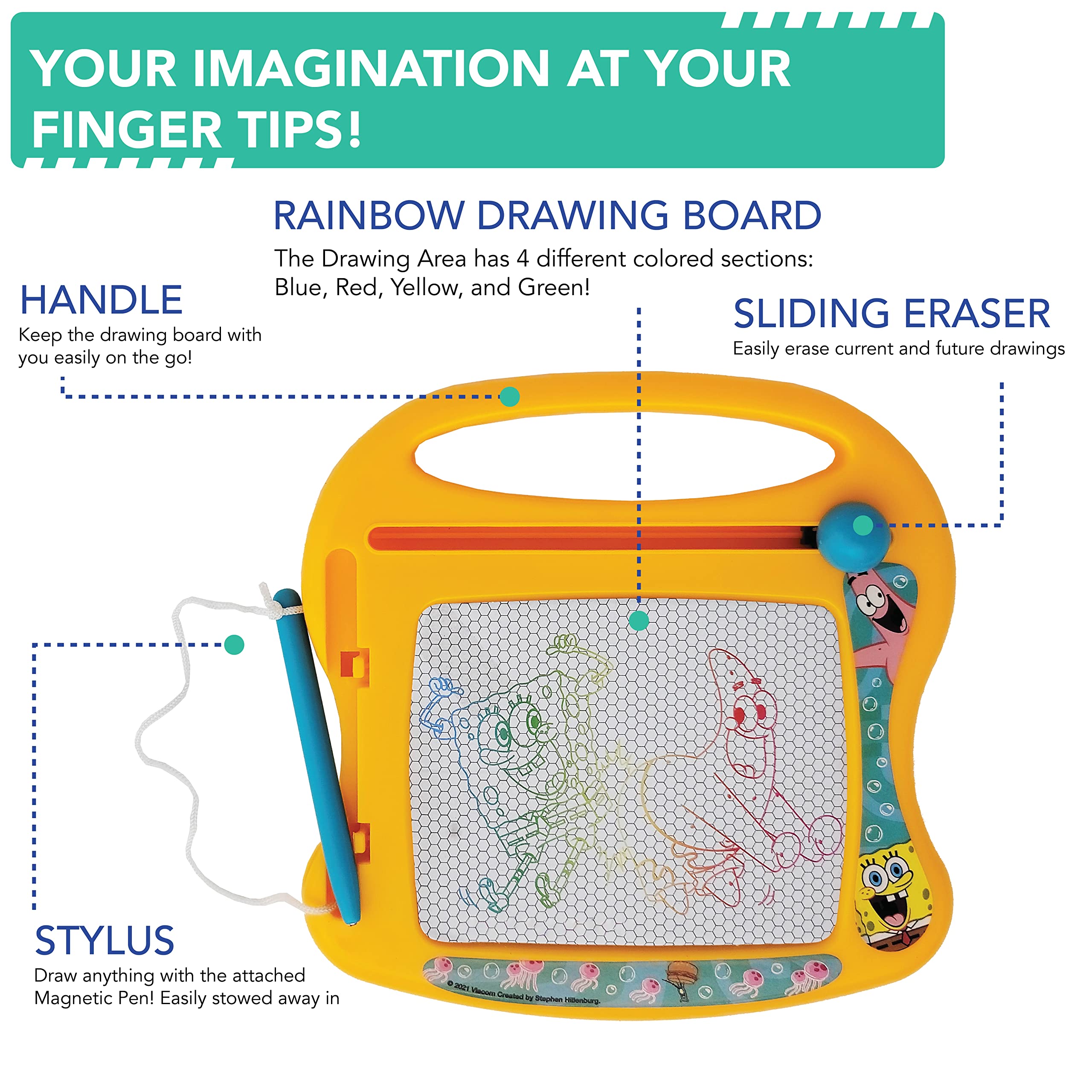 Spongebob Squarepants Magnetic Board for Kids, Erasable Toddler Drawing Pad, Magic Sketcher, Sketch & Doodle Travel Toy, Orange