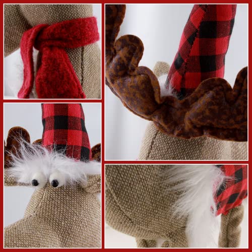 Reindeer Christmas Decoration Christmas Deer Decor - Swedish Santa Elk Figurines Christmas Table Decorations Handmade Plush Gnomes Buffalo Plaid for Home Indoor Holiday Decor