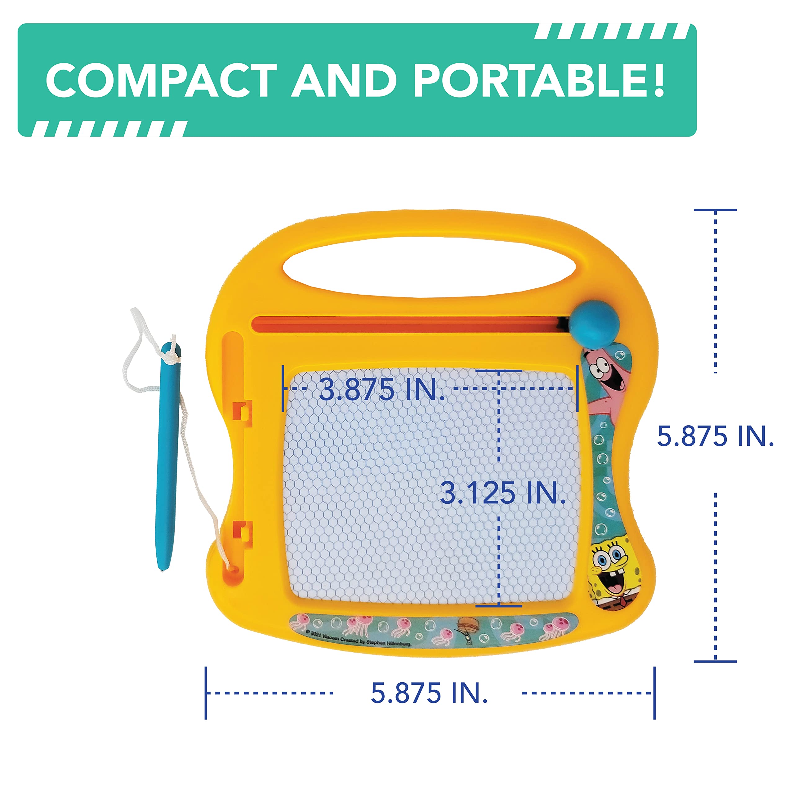 Spongebob Squarepants Magnetic Board for Kids, Erasable Toddler Drawing Pad, Magic Sketcher, Sketch & Doodle Travel Toy, Orange