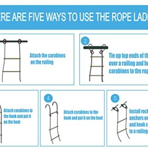 MVBouresu Boat Rope Ladder, Heavy Duty Climbing Rope 400Lbs Strength, 14mm Reinforced Polyester Line, Rigid Resin Step Design, Outdoor Ladder for Inflatable Boat, Kayak, Motorboat, Canoeing (4 Step)