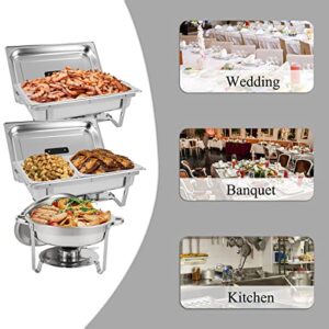 Restlrious Chafing Dish Buffet Set Stainless Steel 5QT Round & 8QT Rectangle Foldable Chafers & Buffet Warmers Set, w/Full & Half Size Food Pan, Water Pan, Fuel Holder & Lid for Catering Event, 5 Pk