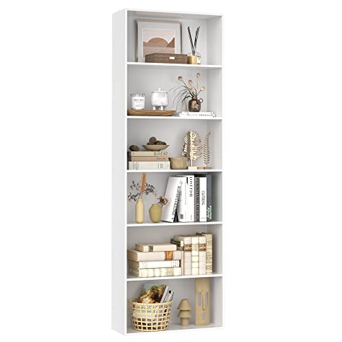 FOTOSOK 6-Tier Open Bookcase and Bookshelf, Freestanding Display Storage Shelves Tall Bookcase for Bedroom, Living Room and Office, White