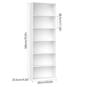 FOTOSOK 6-Tier Open Bookcase and Bookshelf, Freestanding Display Storage Shelves Tall Bookcase for Bedroom, Living Room and Office, White