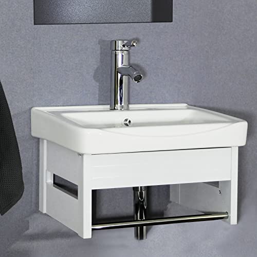 DANSEELEE 16.9" Modern Small Wall Metal Bathroom Vanity Sets with Ceramic Sink Aluminum Alloy Frame