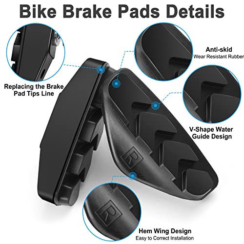 NUWAB 2 Pairs Premium Bike Brake Pads, Professional Caliper Brake Pads for Road Bicycle, Bike Brake Blocks of 50mm, Come with Allen Wrench