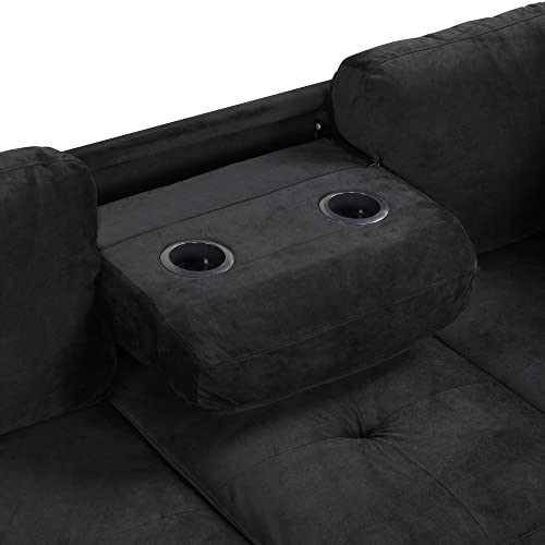 DHHU Fine Sectional, Reversible Chaise, L Shaped Couch Sofa with Ottoman for Living Room, Apartment, Office, Gray, Black Funiture Sets