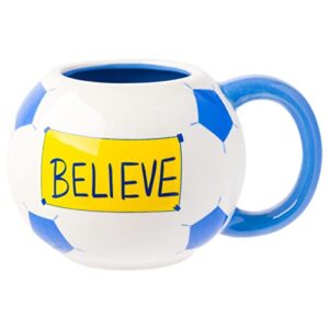 silver buffalo ted lasso believe soccer ball ceramic 3d sculpted mug, 20 ounces