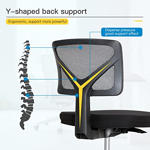 BestOffice Ergonomic Desk Armless Mesh Computer Lumbar Support Swivel Rolling Executive Adjustable Task Chair for Back Pain (Black)