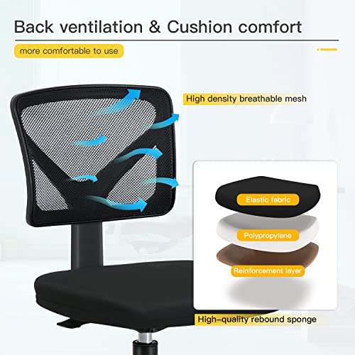 BestOffice Ergonomic Desk Armless Mesh Computer Lumbar Support Swivel Rolling Executive Adjustable Task Chair for Back Pain (Black)