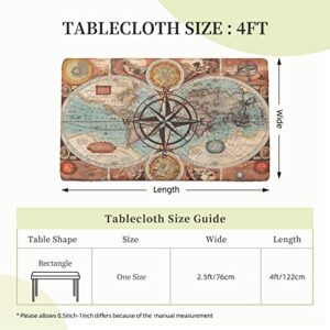 WILL BUDXEG Nautical Map World Compass Rose Travel Tablecloth with Elastic for 4ft 30''X48'' Rectangle Folding Table, Wipeable Table Cover for Picnics Outdoor Party