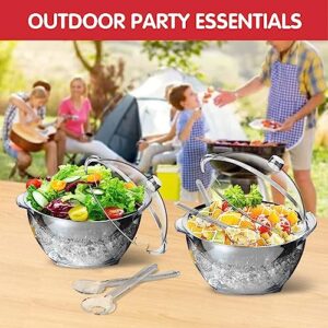 INNOVATIVE LIFE Large Salad Bowl with Ice Chiller Base and Lid, Kitchen Refrigerated Veggie Tray with Two Long Spoons, Party Platters for Food, Clear