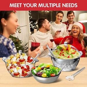 INNOVATIVE LIFE Large Salad Bowl with Ice Chiller Base and Lid, Kitchen Refrigerated Veggie Tray with Two Long Spoons, Party Platters for Food, Clear