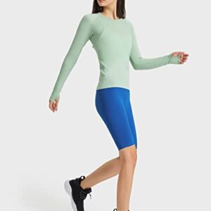 LUYAA Womens Workout Tops Long Sleeve Shirts Yoga Sports Running Breathable Gym Athletic Top Slim Fit Light Green Large