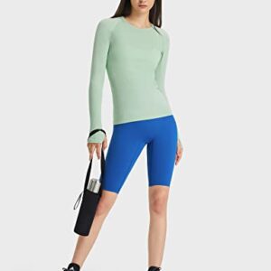 LUYAA Womens Workout Tops Long Sleeve Shirts Yoga Sports Running Breathable Gym Athletic Top Slim Fit Light Green Large