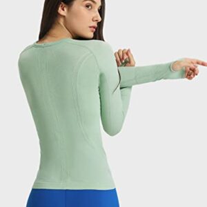 LUYAA Womens Workout Tops Long Sleeve Shirts Yoga Sports Running Breathable Gym Athletic Top Slim Fit Light Green Large