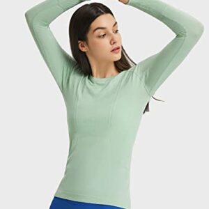 LUYAA Womens Workout Tops Long Sleeve Shirts Yoga Sports Running Breathable Gym Athletic Top Slim Fit Light Green Large