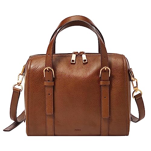 Fossil Women's Carlie Leather Satchel Purse Handbag, Brown (Model: ZB1772200)