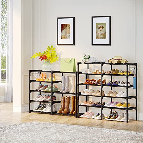 Tribesigns Shoe Rack Organizer, 36-44 Pairs Storage Shelf, 10 Tiers Stand, for Closet, Boot Organizer with 2 Hooks, Stackable Tower