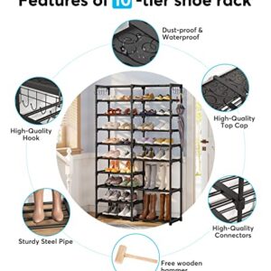 Tribesigns Shoe Rack Organizer, 36-44 Pairs Storage Shelf, 10 Tiers Stand, for Closet, Boot Organizer with 2 Hooks, Stackable Tower