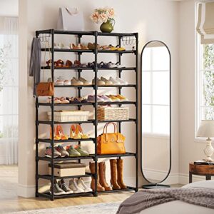 Tribesigns Shoe Rack Organizer, 36-44 Pairs Storage Shelf, 10 Tiers Stand, for Closet, Boot Organizer with 2 Hooks, Stackable Tower