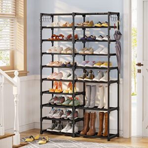 Tribesigns Shoe Rack Organizer, 36-44 Pairs Storage Shelf, 10 Tiers Stand, for Closet, Boot Organizer with 2 Hooks, Stackable Tower