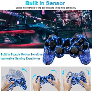 Blue Wireless Remote Works for PS3 Controller, OUBNAG Gamepad for PS3 Controllers Compatible with Playstation 3 Controller, Cool Lightning Pa3 Controller Gift for Kids Boy Girl Man Lightning Blue