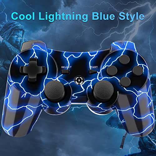 Blue Wireless Remote Works for PS3 Controller, OUBNAG Gamepad for PS3 Controllers Compatible with Playstation 3 Controller, Cool Lightning Pa3 Controller Gift for Kids Boy Girl Man Lightning Blue