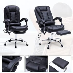 ONPNO Reclining Office Chair with Massage, Ergonomic w/Foot Rest, PU Leather Executive Computer w/Heated, Padded Armrest, High Back Swivel Recliner for Home Study (Black)