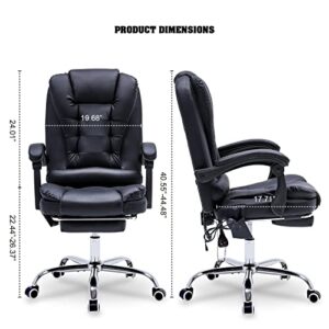 ONPNO Reclining Office Chair with Massage, Ergonomic w/Foot Rest, PU Leather Executive Computer w/Heated, Padded Armrest, High Back Swivel Recliner for Home Study (Black)