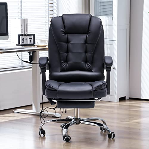 ONPNO Reclining Office Chair with Massage, Ergonomic w/Foot Rest, PU Leather Executive Computer w/Heated, Padded Armrest, High Back Swivel Recliner for Home Study (Black)