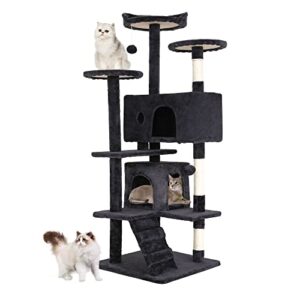 bestpet 54in cat tree tower for indoor cats,multi-level cat furniture activity center with cat scratching posts stand house cat condo with funny toys for kittens pet play house,dark gray