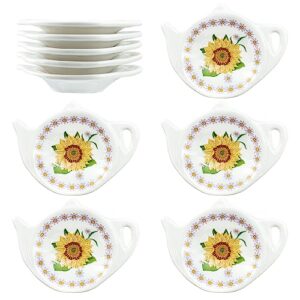 bicuzat floral tea bag holder tea porcelain accessories teapot shaped tea bag coaster resting caddy saucer 4 inch/10cm-sunflower and daisy pattern-set of 10