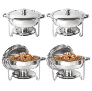 imacone chafing dish buffet set 4 pack, 5qt round stainless steel chafer for catering, upgraded chafers and buffet warmer sets with food & water pan, lid, frame, fuel holder for event party holiday