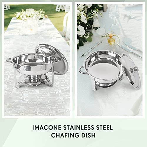 IMACONE Chafing Dish Buffet Set 4 Pack, 5QT Round Stainless Steel Chafer for Catering, Upgraded Chafers and Buffet Warmer Sets with Food & Water Pan, Lid, Frame, Fuel Holder for Event Party Holiday