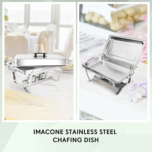 IMACONE 4 Pack Chafing Dish Buffet Set, 8QT Stainless Steel Rectangular Chafers and Buffet Warmer Sets for Catering, with Food & Water Pan, Lid, Foldable Frame, Fuel Holder for Event Party Holiday