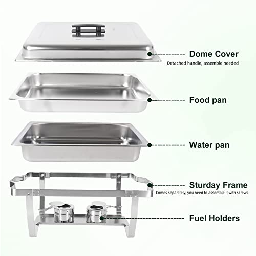 IMACONE 4 Pack Chafing Dish Buffet Set, 8QT Stainless Steel Rectangular Chafers and Buffet Warmer Sets for Catering, with Food & Water Pan, Lid, Foldable Frame, Fuel Holder for Event Party Holiday