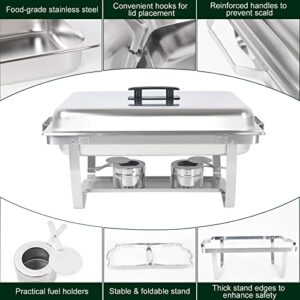 IMACONE 4 Pack Chafing Dish Buffet Set, 8QT Stainless Steel Rectangular Chafers and Buffet Warmer Sets for Catering, with Food & Water Pan, Lid, Foldable Frame, Fuel Holder for Event Party Holiday