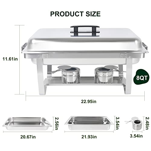 IMACONE 4 Pack Chafing Dish Buffet Set, 8QT Stainless Steel Rectangular Chafers and Buffet Warmer Sets for Catering, with Food & Water Pan, Lid, Foldable Frame, Fuel Holder for Event Party Holiday