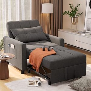 noelse convertible futon sofa bed, 3-in-1 multi-functional sleeper chair bed, adjustable backrest recliner with modern linen fabric for living room bedroom apartment small space, dark grey