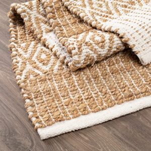 KEMA Handwoven Jute Braided Area Rug, 2x3 Feet Natural Yarn - Rustic Vintage Braided Reversible Rectangular Rug- Eco Friendly Rugs for Bedroom, Kitchen, Living Room, Farmhouse (Natural)