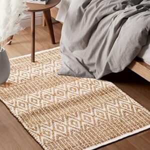 KEMA Handwoven Jute Braided Area Rug, 2x3 Feet Natural Yarn - Rustic Vintage Braided Reversible Rectangular Rug- Eco Friendly Rugs for Bedroom, Kitchen, Living Room, Farmhouse (Natural)