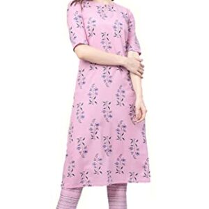 Chandrakala Women's Cotton Printed Kurti Pant Set Elbow Sleeve Straight Kurti Kurta,XX-Large,Pink (K220PIN5)