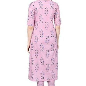 Chandrakala Women's Cotton Printed Kurti Pant Set Elbow Sleeve Straight Kurti Kurta,XX-Large,Pink (K220PIN5)