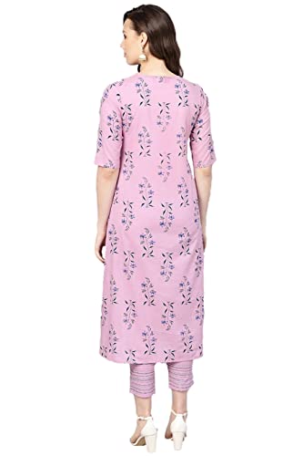 Chandrakala Women's Cotton Printed Kurti Pant Set Elbow Sleeve Straight Kurti Kurta,XX-Large,Pink (K220PIN5)