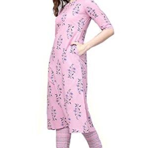 Chandrakala Women's Cotton Printed Kurti Pant Set Elbow Sleeve Straight Kurti Kurta,XX-Large,Pink (K220PIN5)