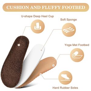 ONCAI Womens Fluffy Slippers,Cute Sherpa Faux Fur Scuff Garden Slip on House Slippers with Polar Fleece Lining Memory Foam Footbed and Indoor/Outdoor Rubber Hard Soles Brown US Size 9