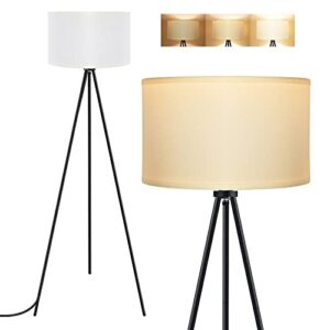 boostarea floor lamp for living room, tripod floor lamp, 15w led bulb, 3 levels dimmable brightness, white linen lamp shade, mid century standing lamp for living room, bedroom, study room and office