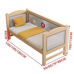 Solid Wood Widen Bed, Heighten Mesh Fabric Guardrail Children's Stitching Bed, Wooden Bed Frame, Bedroom Furniture, with 5cm Mattress (Size : 180x60x40cm)