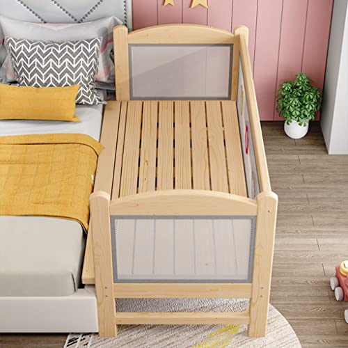 Solid Wood Widen Bed, Heighten Mesh Fabric Guardrail Children's Stitching Bed, Wooden Bed Frame, Bedroom Furniture, with 5cm Mattress (Size : 180x60x40cm)